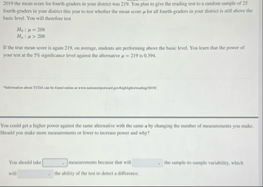 Solved 2019 ﻿the mean score for fourth-graders in your | Chegg.com