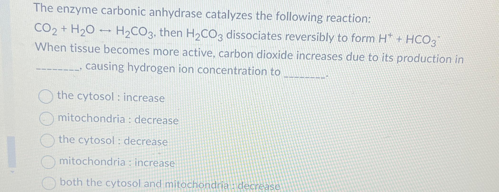 Solved The enzyme carbonic anhydrase catalyzes the following | Chegg.com