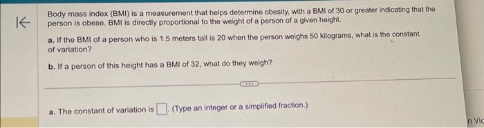 Solved Body mass index (BMI) is a measurement that helps | Chegg.com