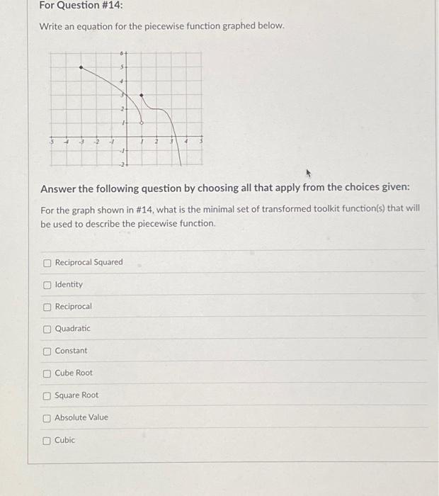 Solved For Question #14: Write an equation for the piecewise | Chegg.com
