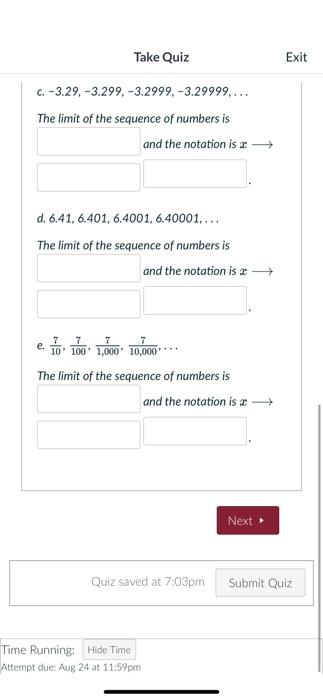Solved For each sequence of numbers, determine the limit and | Chegg.com