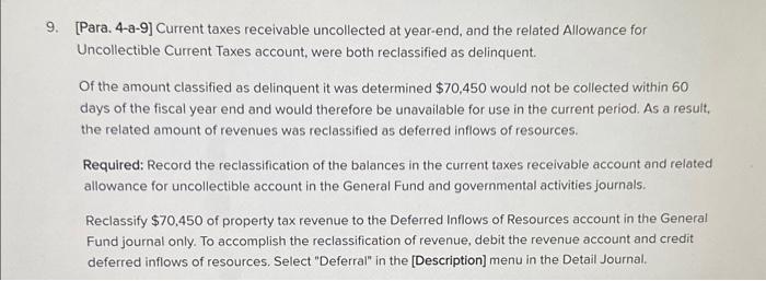 Solved [Para. 4-a-9] Current taxes receivable uncollected at | Chegg.com