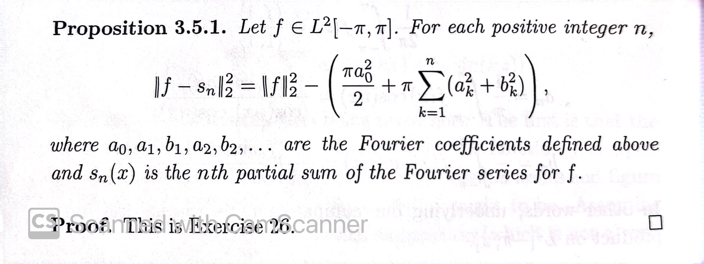 Solved (26) ﻿Prove Proposition 3.5.1. ﻿Let finL2[-π,π]. ﻿For | Chegg.com
