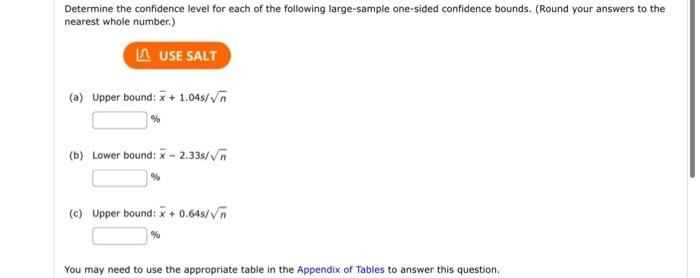 Solved Determine the confidence level for each of the | Chegg.com