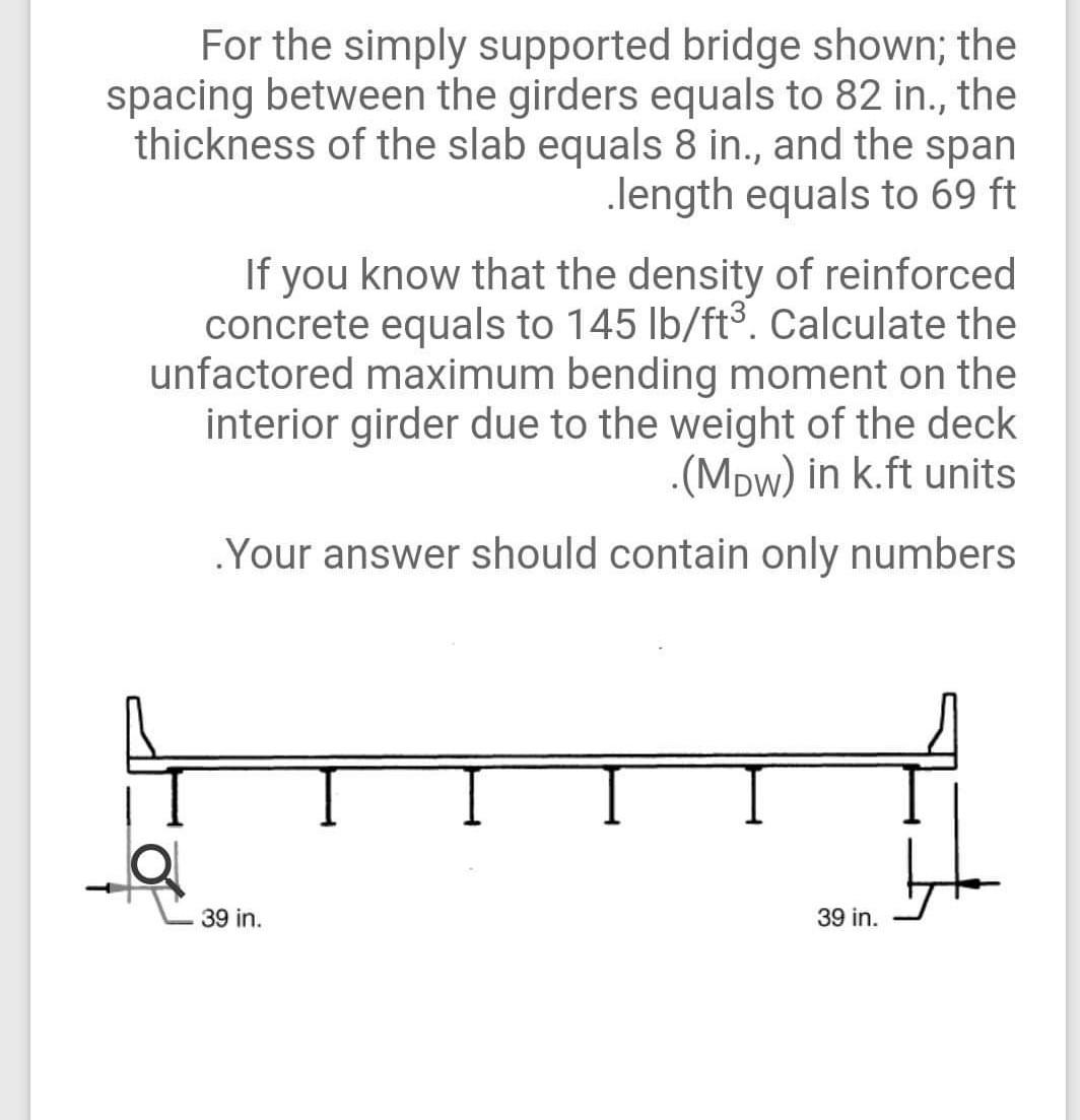Solved For the simply supported bridge shown; the spacing | Chegg.com
