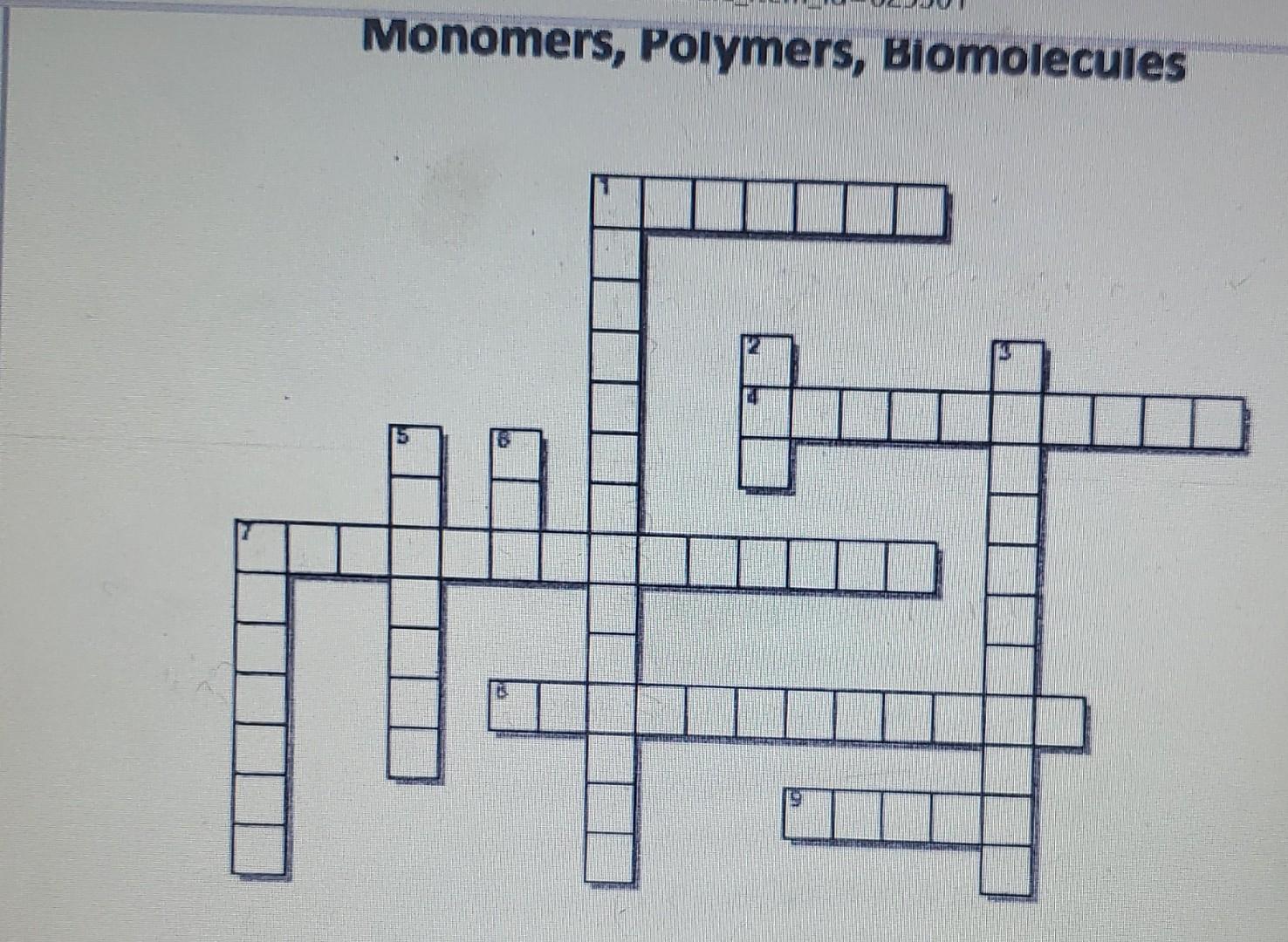 Solved ACROSS DOWN 1 Many monomers 4 The monomer of nucleic | Chegg.com
