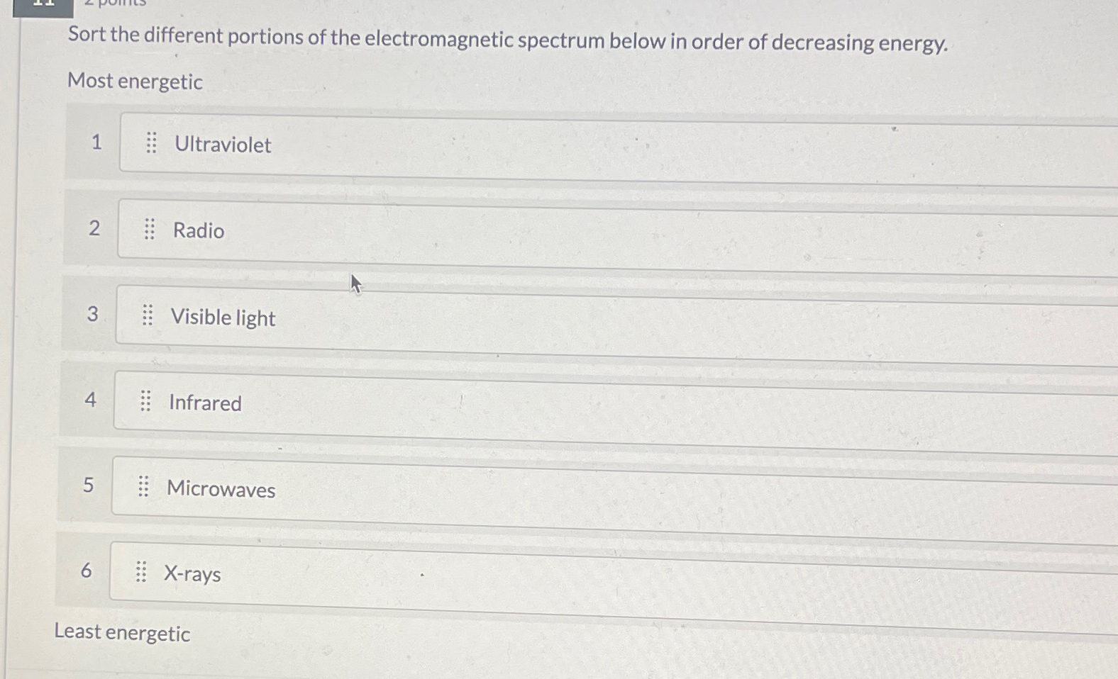 Solved Sort the different portions of the electromagnetic | Chegg.com
