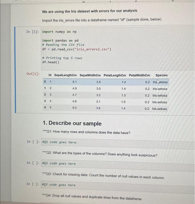 Solved 1. Describe our sample "Q1: How many rows and columns | Chegg.com