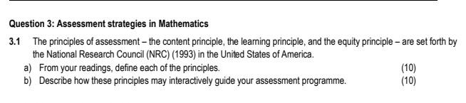Solved Question 3: Assessment strategies in Mathematics 3.1 | Chegg.com