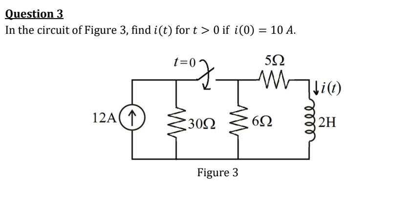 Solved Question 3In the circuit of Figure 3, ﻿find i(t) ﻿for | Chegg.com