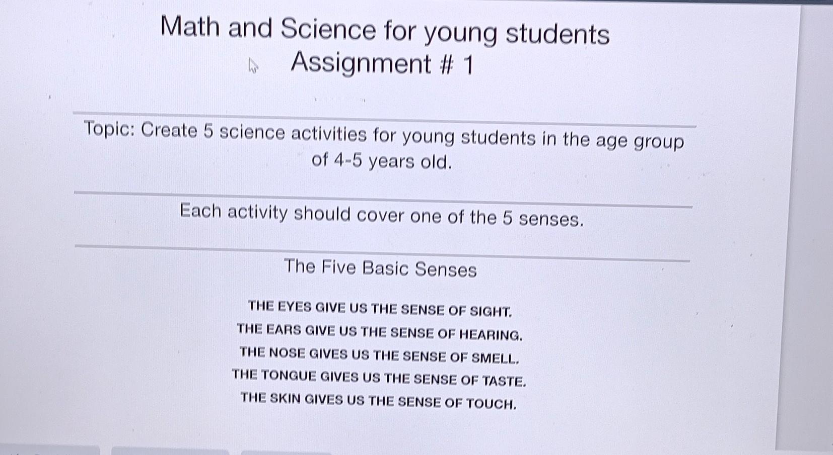 Solved Math and Science for young students Assignment # 1 | Chegg.com