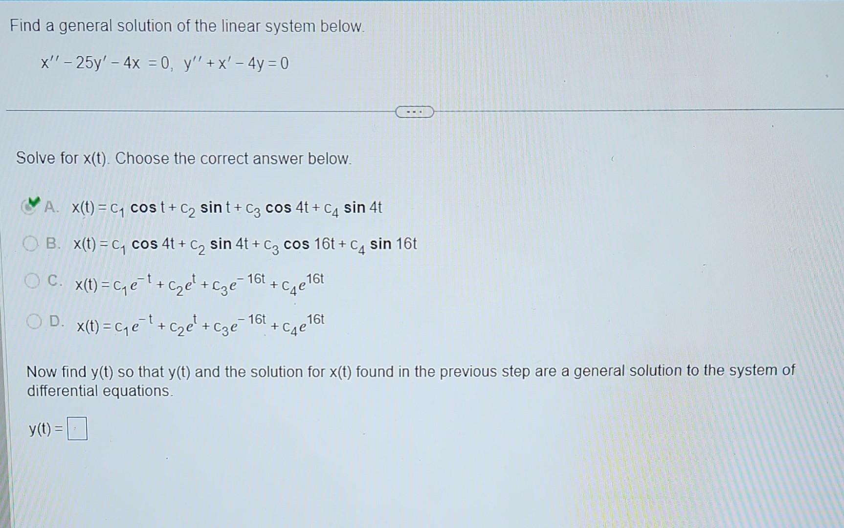 Solved Find a general solution of the linear system below. | Chegg.com