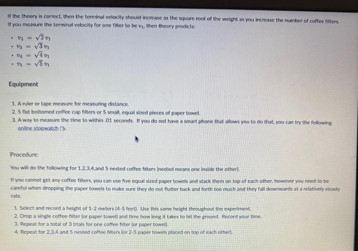 Solved Measuring the Relation Between Weight and Terminal | Chegg.com
