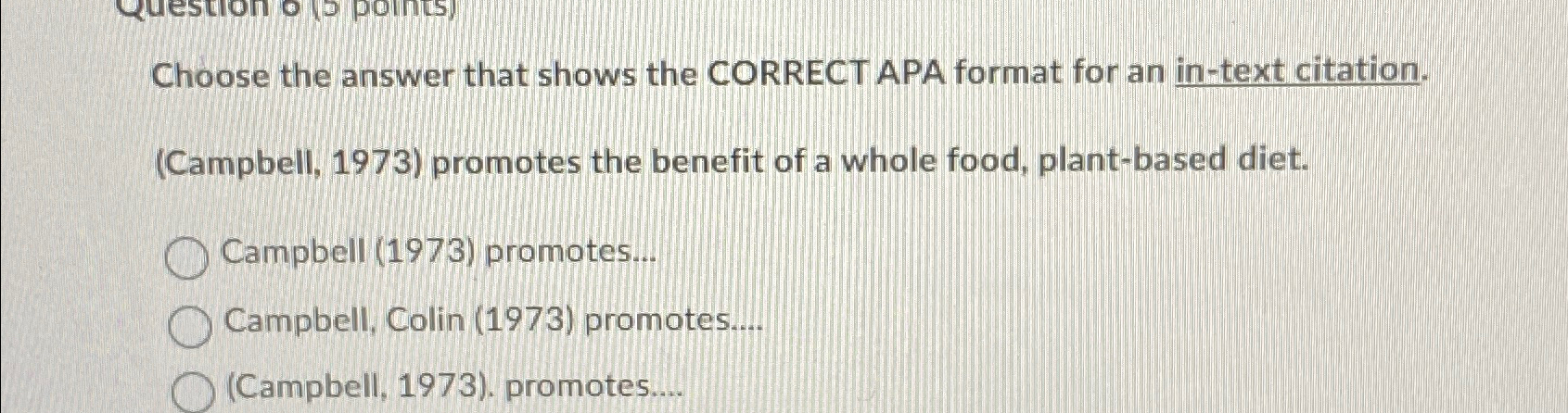 Solved Choose the answer that shows the CORRECT APA format | Chegg.com