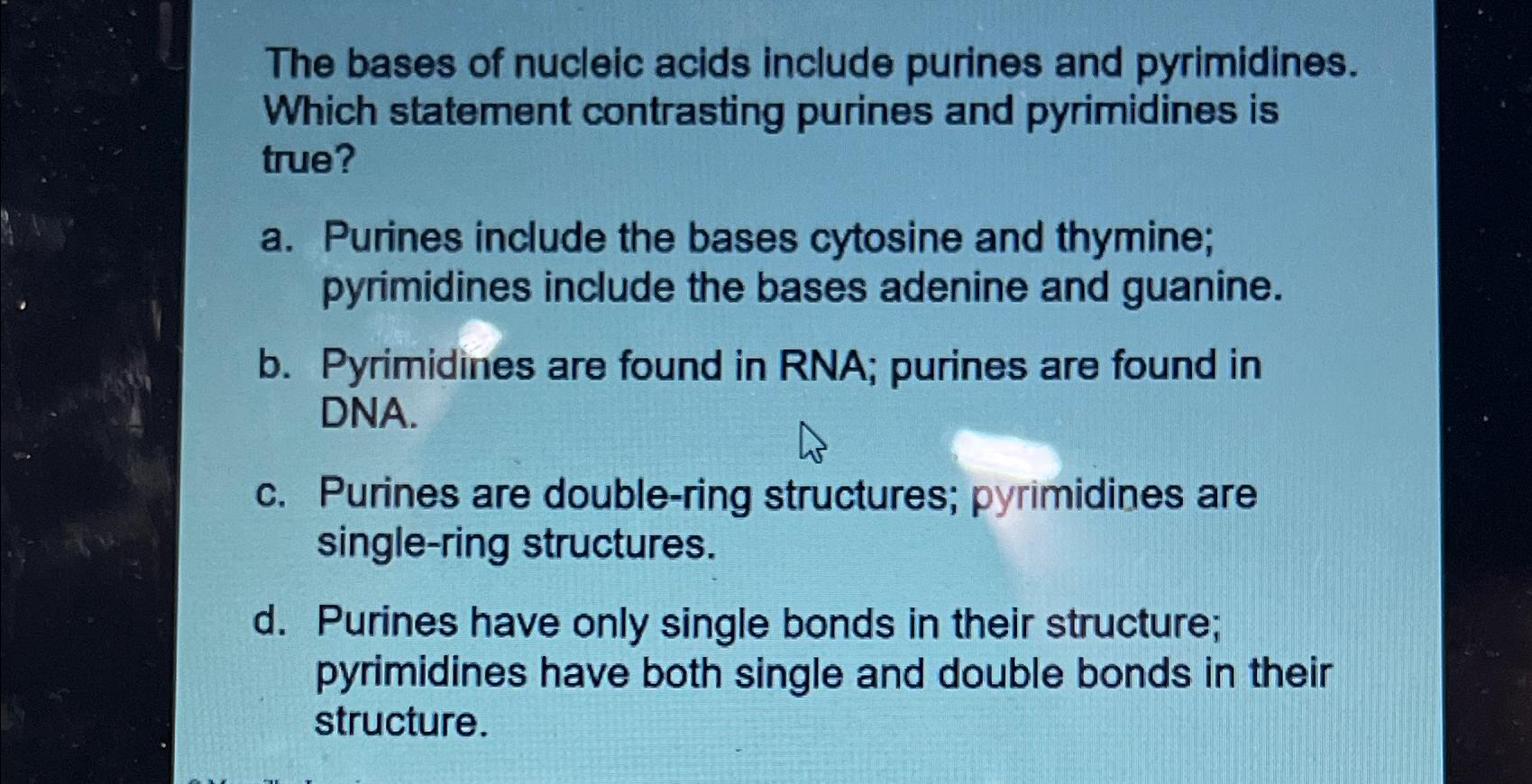 Solved The bases of nucleic acids include purines and | Chegg.com