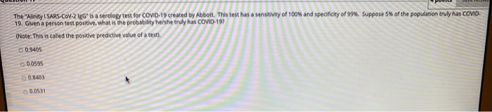 Solved The "Airty i SARS-CoV.2 186" is a serology test for | Chegg.com