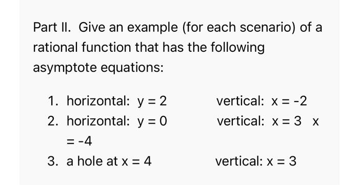 Solved Part II. Give an example (for each scenario) of a | Chegg.com Solved Part II. Give an example (for each scenario) of a | Chegg.com