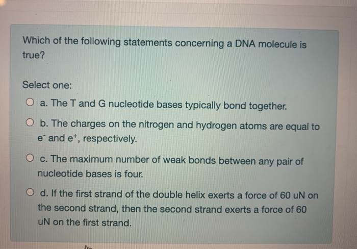 Solved Which of the following statements concerning a DNA | Chegg.com