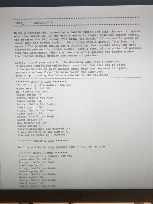 Solved PSET 7 - DESCRIPTION Write a program that generates a | Chegg.com