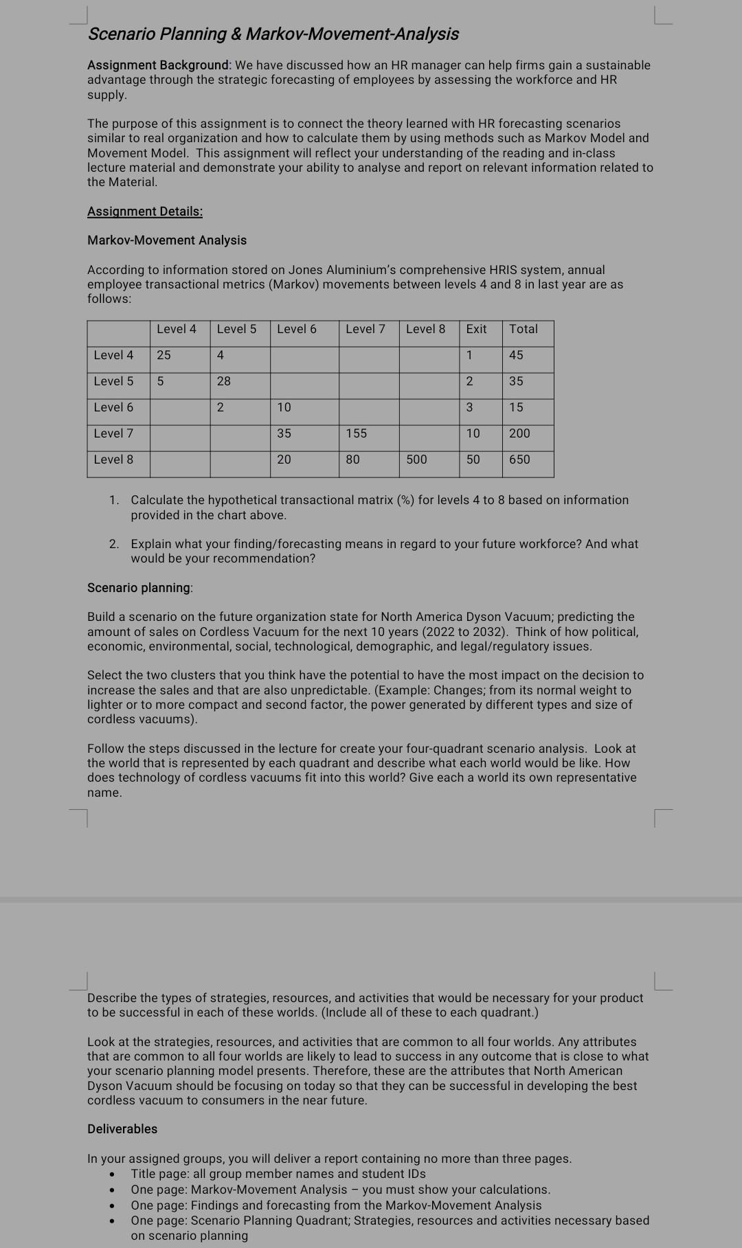 Scenario Planning & Markov-Movement-Analysis | Chegg.com