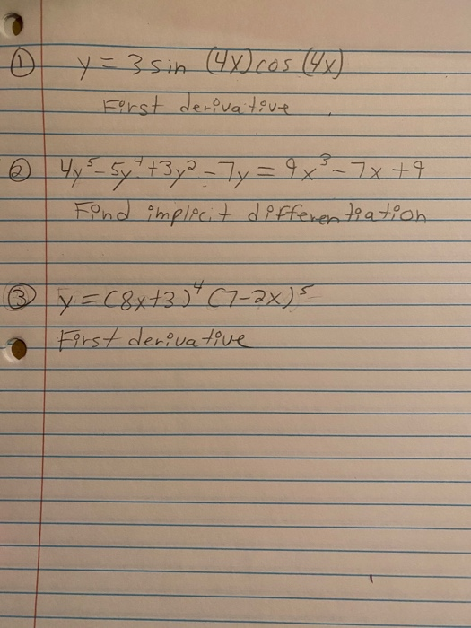 Solved 0 y=3sin (4X)cos (4x) Forst derivative @ 4ys - 5y | Chegg.com
