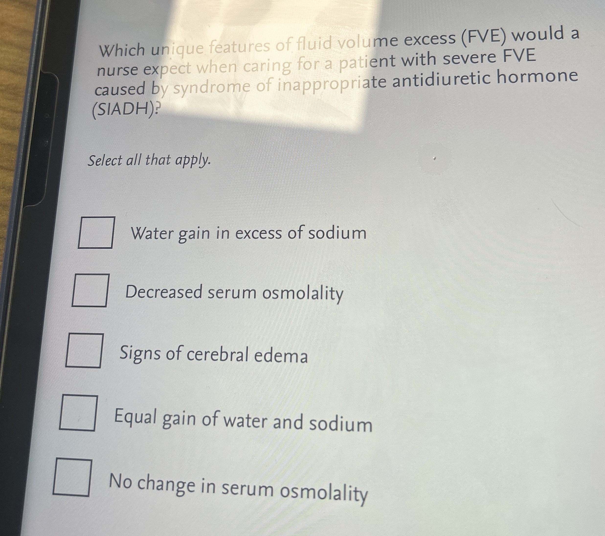 Solved Which unique features of fluid volume excess (FVE) | Chegg.com