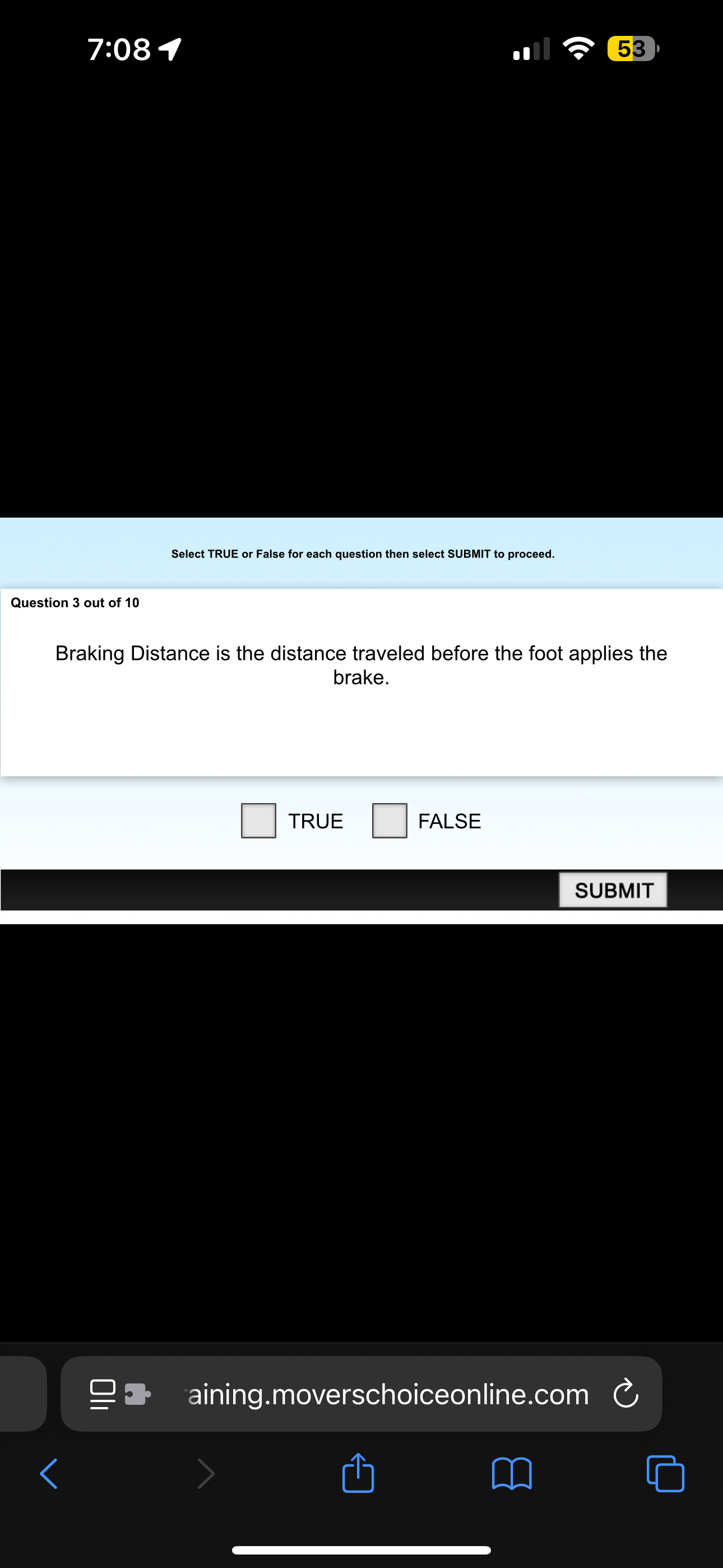 Solved Question 3 ﻿out of 10Braking Distance is the distance | Chegg.com