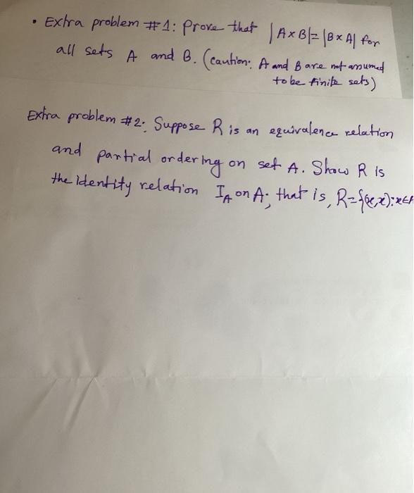 Solved - Extra problem #1: Prove that ∣A×B∣=∣B×A∣ for all | Chegg.com