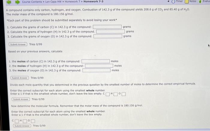Solved A compound contains only carbon, hydrogen, and | Chegg.com