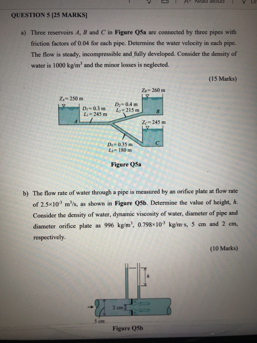 Solved Redd dloud QUESTION 5 (25 MARKS] a) Three reservoirs | Chegg.com