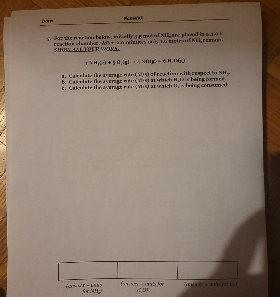 Solved Date:Name(s):5. ﻿For the reaction below, initially | Chegg.com