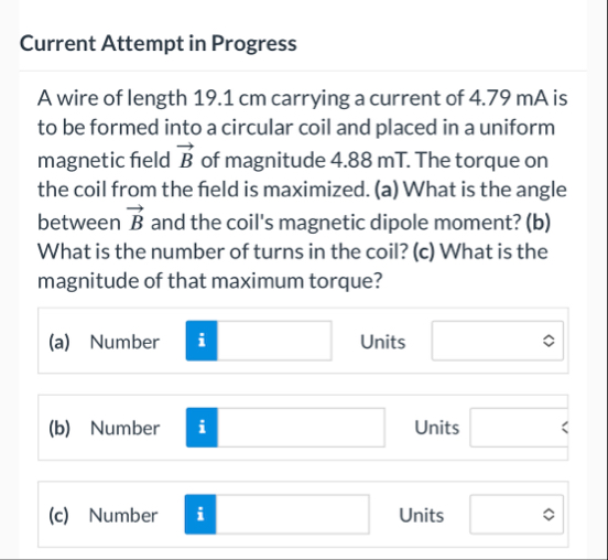 Solved Current Attempt in ProgressA wire of length 19.1 ﻿cm | Chegg.com