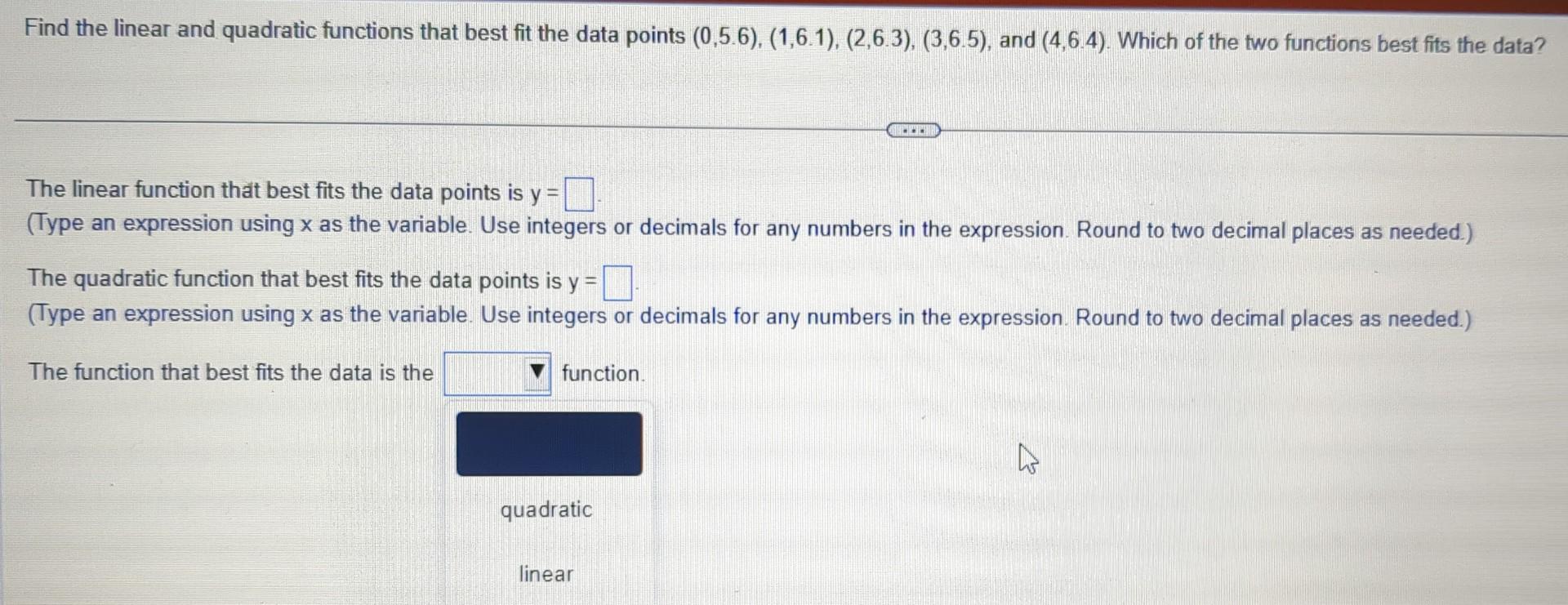 Find the linear and quadratic functions that best fit | Chegg.com