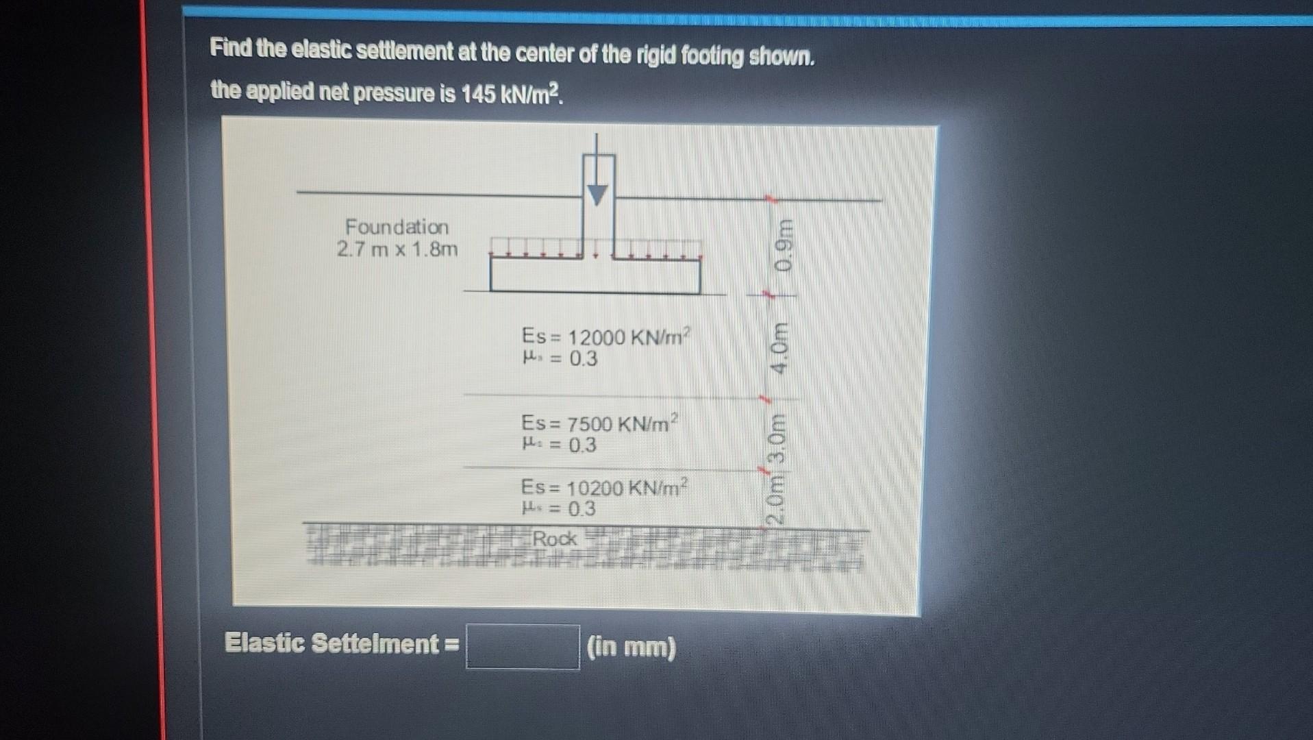 Solved Find the elastic settlement at the center of the | Chegg.com