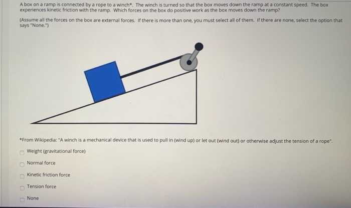 Solved A box on a ramp is connected by a rope to a winch. | Chegg.com