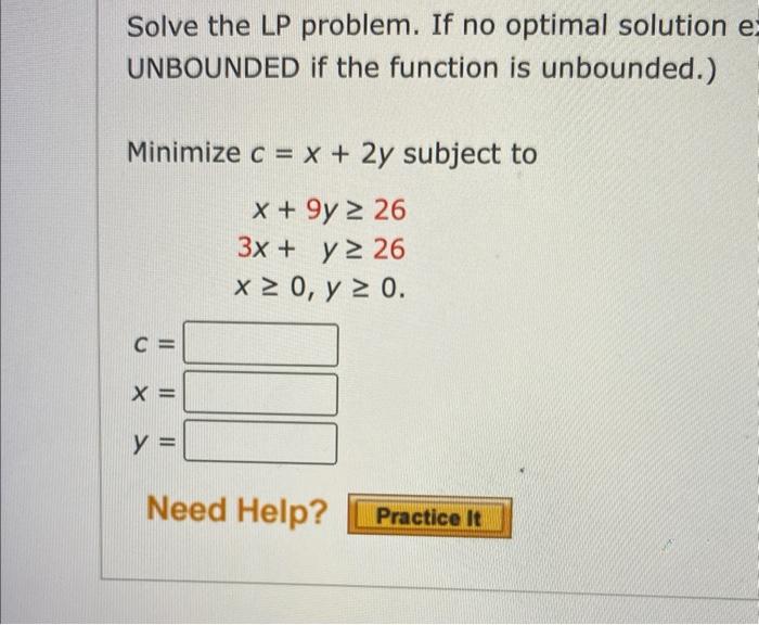 Solved Solve the LP problem. If no optimal solution e | Chegg.com