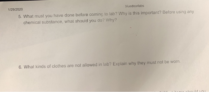 Solved 1/29/2020 bluedoorlabs 5. What must you have done | Chegg.com