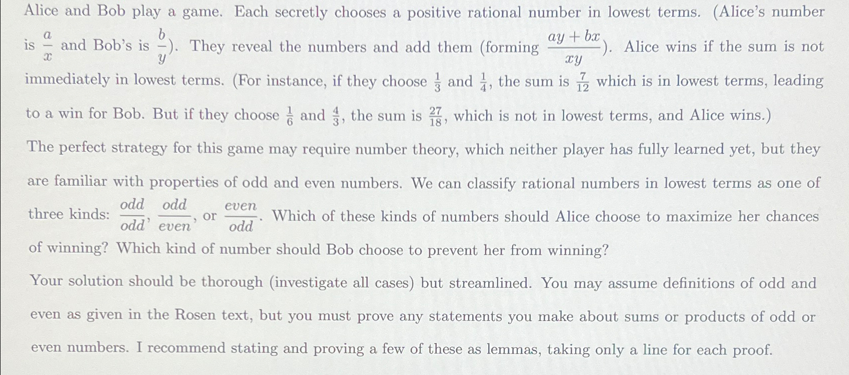 Solved Alice and Bob play a game. Each secretly chooses a | Chegg.com