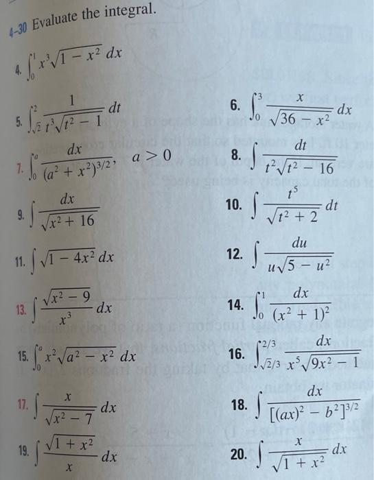 Solved 4-30 Evaluate the integral. 4. ∫01x31−x2dx 5. | Chegg.com