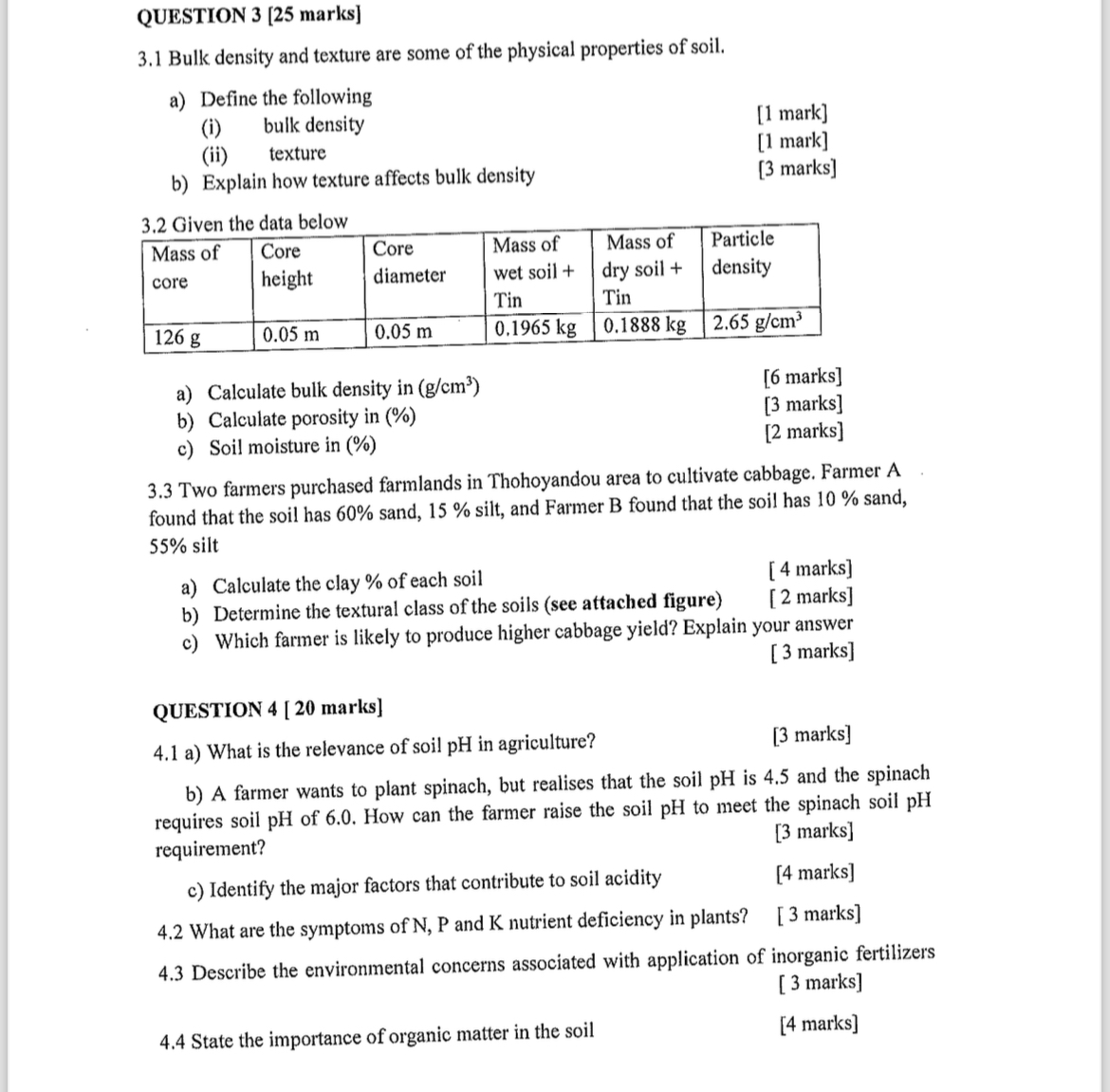 Solved QUESTION 3 [25 ﻿marks]3.1 ﻿Bulk density and texture | Chegg.com
