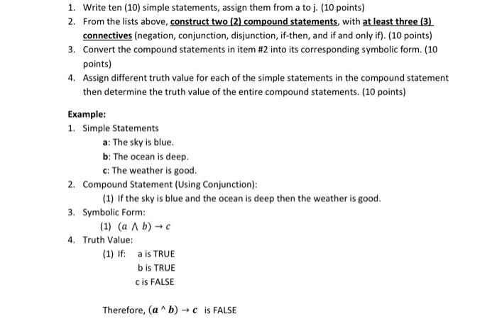 Solved 1. Write ten (10) simple statements, assign them from | Chegg.com