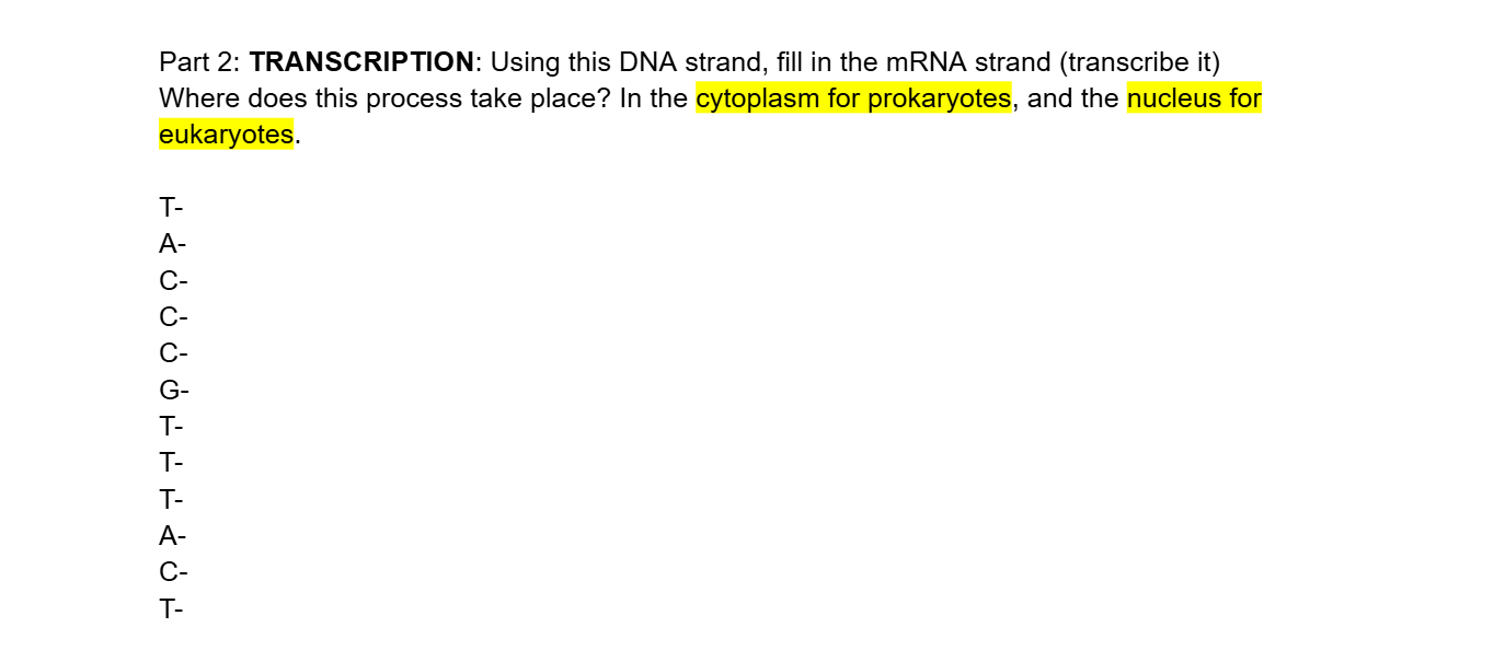 Solved Ask a question... Part 2: TRANSCRIPTION: Using this | Chegg.com