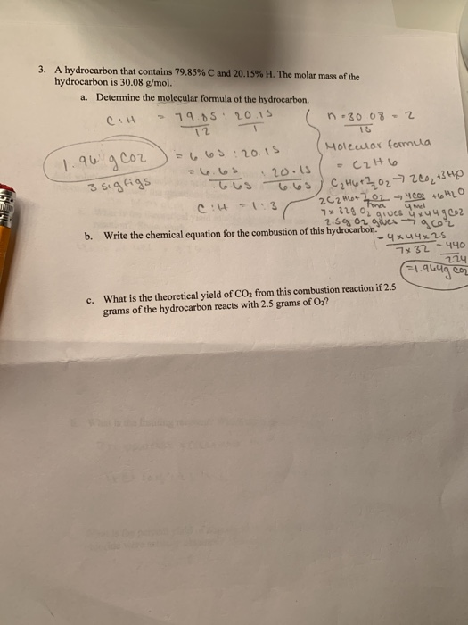 Solved 3. A hydrocarbon that contains 79.85% C and 20.15% H. | Chegg.com