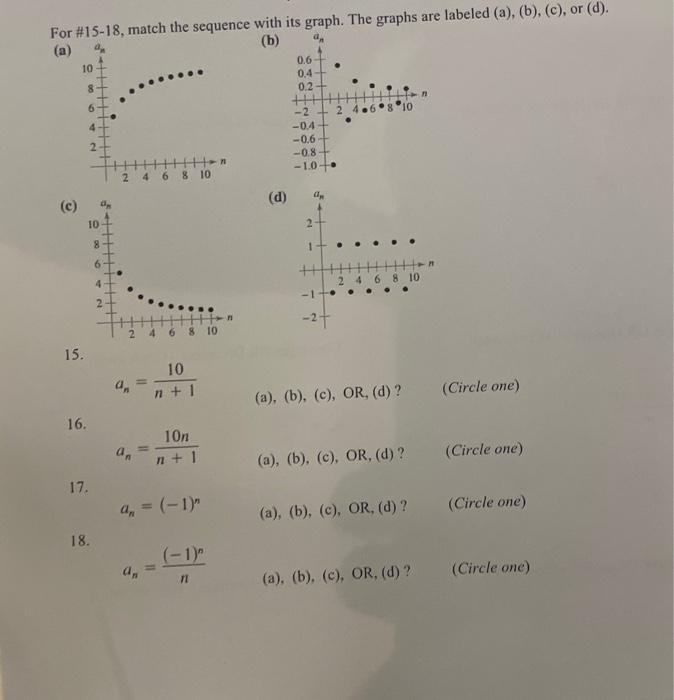 Solved For \#15-18, match the sequence with its graph. The | Chegg.com