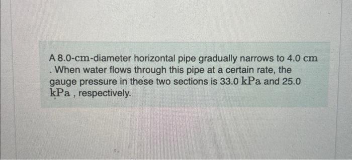 Solved A 8.0-cm-diameter horizontal pipe gradually narrows | Chegg.com
