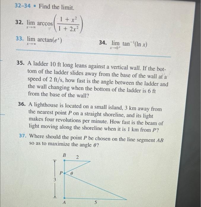 Solved 32-34 . Find the limit. 1 + x? 32. lim arccos 1 + 2x² | Chegg.com