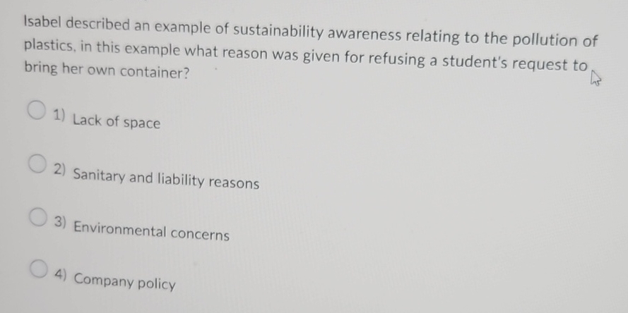 Solved Isabel described an example of sustainability | Chegg.com