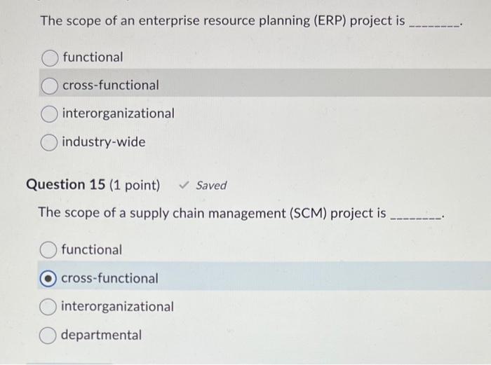 Solved The scope of an enterprise resource planning (ERP) | Chegg.com