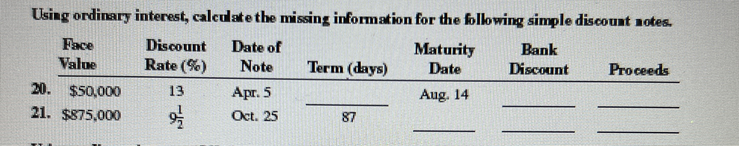 Solved Using ordinary interest, calculate the missing | Chegg.com