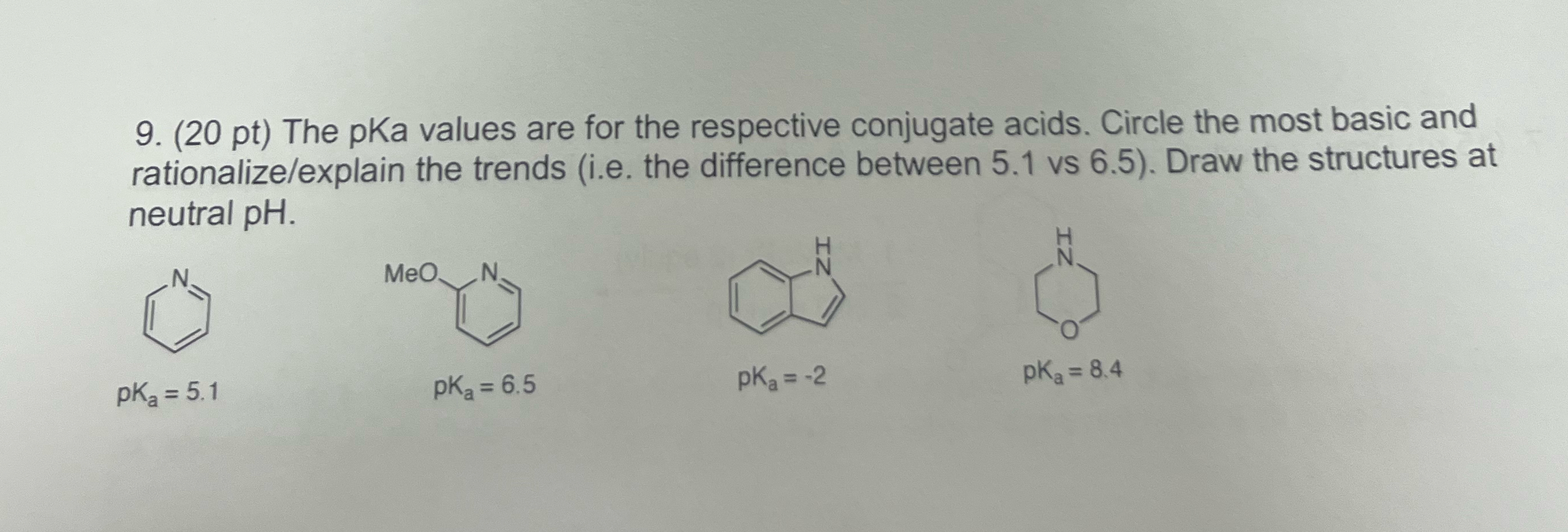 Solved The pKa values are for the respective conjugate | Chegg.com